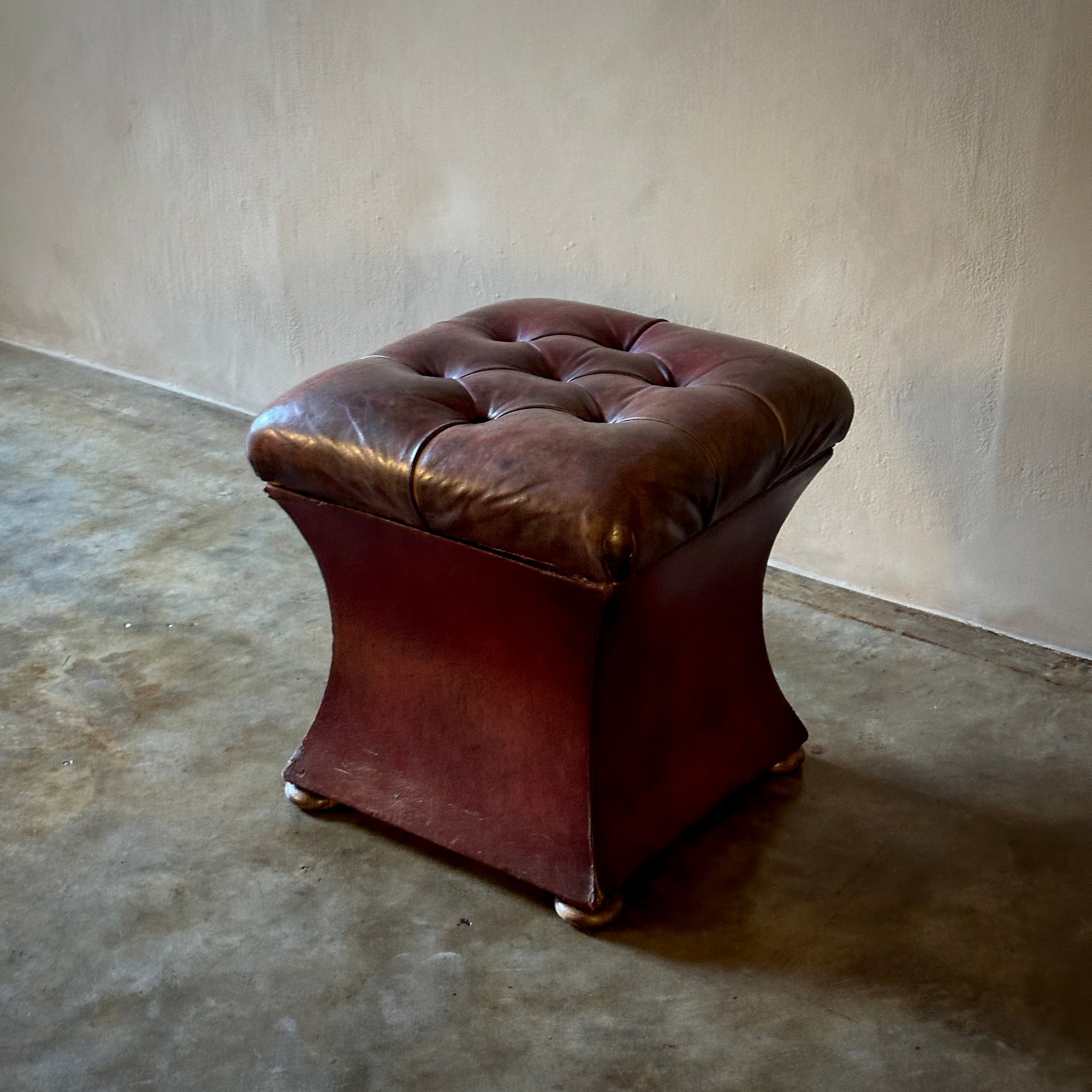 19th Century English Red Leather Ottoman