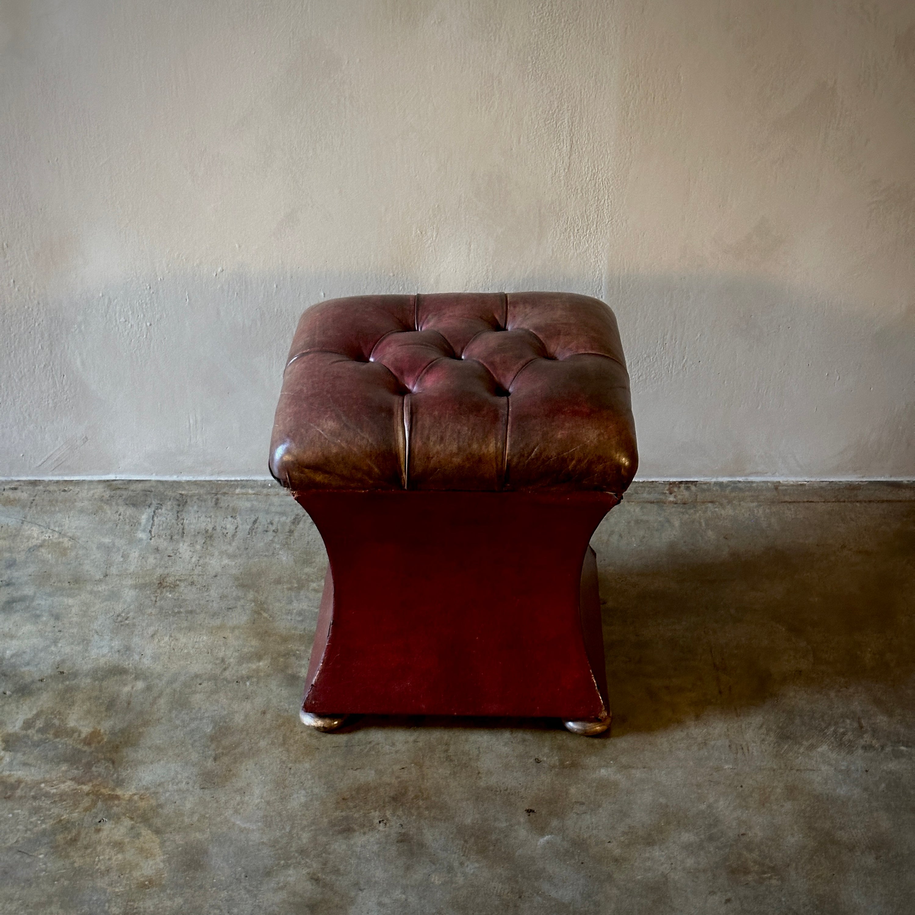 19th Century English Red Leather Ottoman