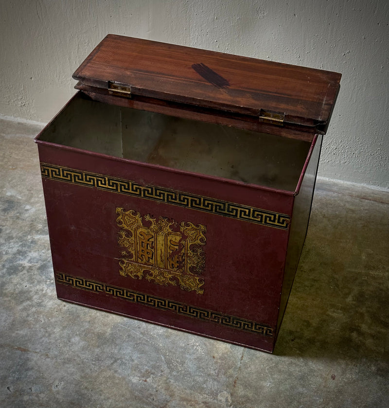 Late 19th Century English Tin and Wood Storage Box